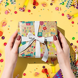 RUSPEPA Kraft Wrapping Paper Roll - Mini Roll - Colorful Happy Birthday Pattern Great for Birthday, Party, Baby Shower - 17 Inches X 32.8 Feet
