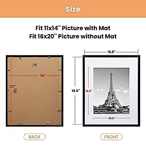 upsimples 16x20 Picture Frame Set of 5, Display Pictures 11x14 with Mat or 16x20 Without Mat,Wall Gallery Poster Frames,Black