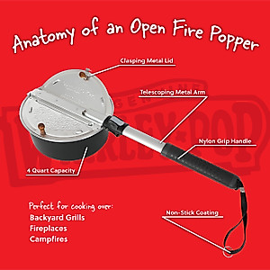 Campfire Popcorn Popper With Kit - The Original Whirley Pop Open Fire Outdoor Popper, Wabash Valley Farms Camping Popcorn Popper, Campfire Popcorn Maker With One Outdoor Popcorn Popping Kit (Aluminum)