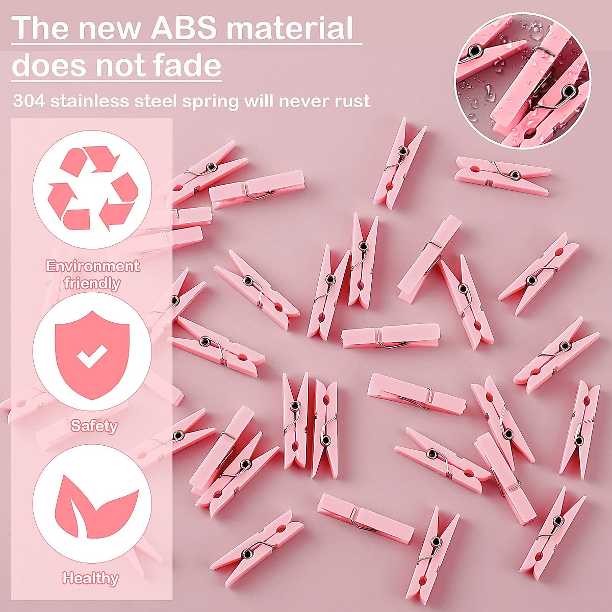 Qunclay 50 Pieces Clothes Pins for Baby Shower Clothespins Plastic Baby Shower Pins Small Baby Shower Decorations for Party Gender Reveal Game DIY, 1.37 Inches(Pink)