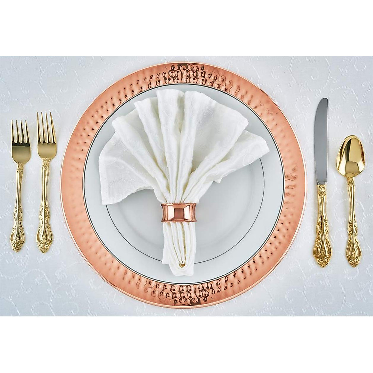 Colleta Home Copper Charger Plates - 6 Pack - 13 inch Rose Gold Charger Plates with Hammered Rim - Copper Charger Plate Set