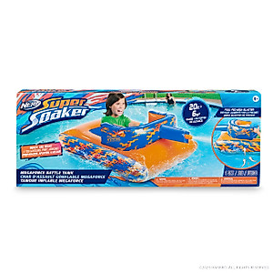 NERF Super Soaker Megaforce Battle Tank Ride-On – Inflatable Pool Float with Pool-Fed Mega Water Blaster