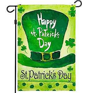 G128 - St Patrick's Day Garden Flag, St Patrick's Themed Decorations - Leprechaun Hat, Rustic Holiday Seasonal Outdoor Flag 12" x 18"