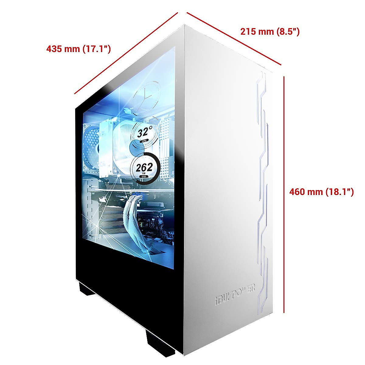 iBUYPOWER Snowblind S 19" Translucent Customizable Side-Panel LCD Display 1280 x 1024 Resolution Mid-Tower Desktop Computer Gaming Case 3 x 120 Millimeter Fans SECC Steel, White