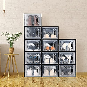 12 Pack Foldable Shoe Storage Boxes, Shoe Boxes Clear Plastic Stackable with Front Magnetic Door, Ventilation and Dust-proof, Shoe Organizer Boxes for Closet, Entryway, Bedroom, Fit for Sneaker/Boots/High heel(13.9 x 9.8 x 7.2) Clear (12Pack)