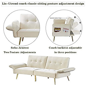 Lin-Utrend 67" Comfortable Velvet Couch，Convertible Sofa Bed, Living Room Sofas with Adjustable backrest and armrest, for Living Room, Apartment, Bedroom, Office, Shop(Beige)