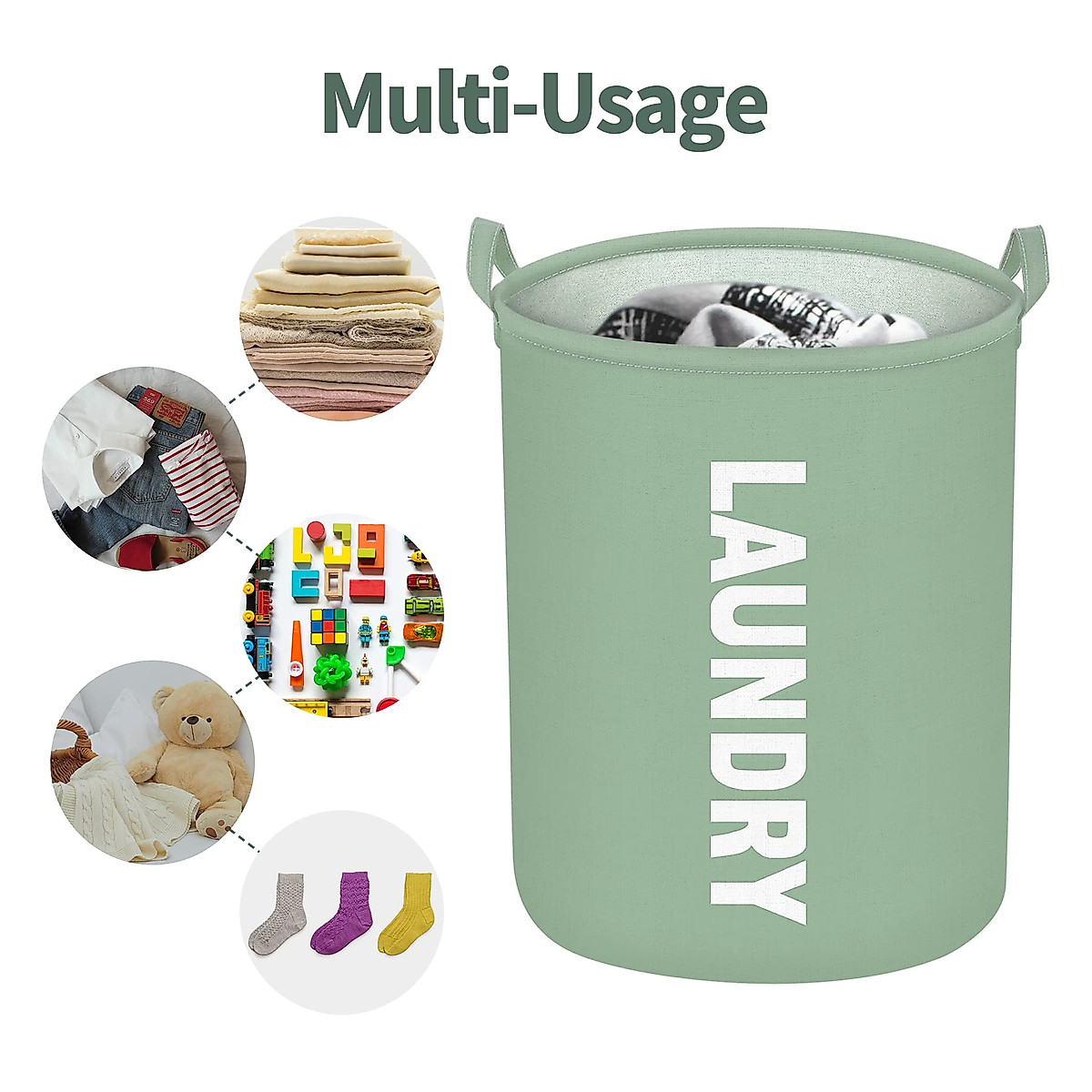 Consmos 6 Sets - 12 Pieces Collapsible Laundry Basket, Large Laundry Hamper with Handle, Freestanding Laundry Baskets Dirty Clothes Basket for Bedroom, Bathroom, Green, Dark Blue and Haze Blue