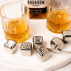 JEKOSEN Personalized Whiskey Glasses Gift Set for Man 2 Pack With Stainless Steel Cubes Best Gifts for Men Dad Husband Boyfriend Birthday Present