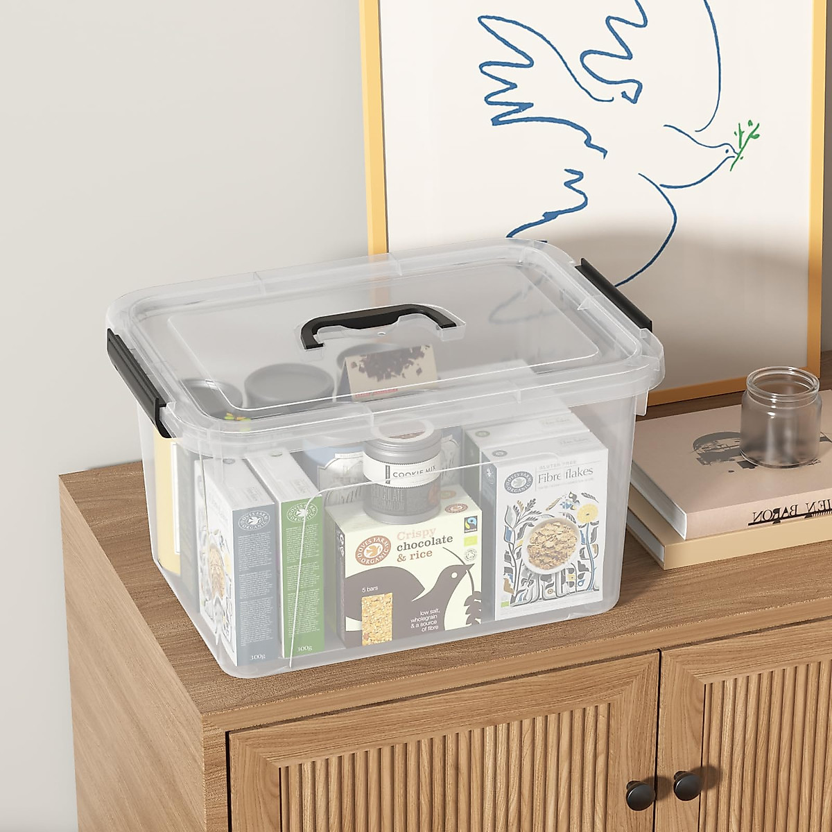 Xeabia 18 Quart Plastic Storage Latch Bins with Handles, Clear Storage Boxes with Lids, 6 Packs