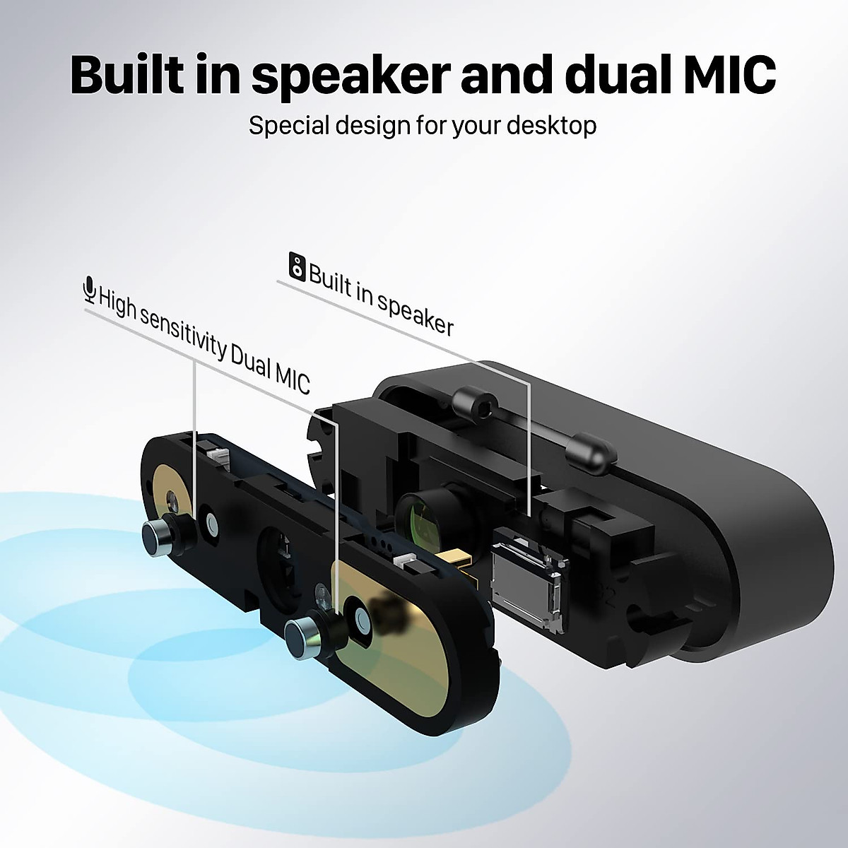 ZECHIN Studio 5-in-1 Full HD 1080P Webcam with Light, Microphone & Speakers, Computer Camera with Fill Light & Privacy Protection, Web Cam Supports Clear Stereo Audio, HD Light Correction