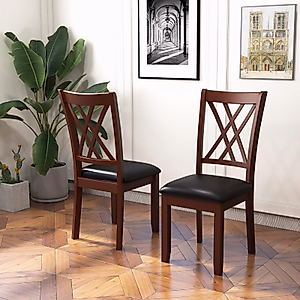 Giantex Wood Dining Chairs Set of 2, Faux Leather Upholstered Kitchen Chairs with Rubber Wood Legs, Padded Seat, Max Load 355 Lbs, Farmhouse Armless Wooden Dining Room Chair