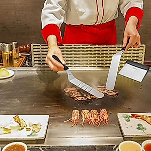 Skyflame 3 Piece Griddle Accessories Kit, Stainless Steel Professional Long BBQ Grill Spatula/Turner & Scraper Set for Flat Top Grill Hibachi Camping Cooking