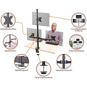 Stand Steady Triple Monitor Desk Stand with Clamp-On Base, for Home or Office Use, Height Adjustable Computer Monitor Stand with Full Articulation VESA Mounts, Fits Most LCD/LED Monitors 13-32 Inches