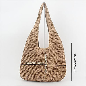 Straw Bag for Women Summer Handmade Beach Bag Soft Woven Tote Bag Large Weaving Shoulder Bag Purse Straw Handbag for Vacation (AK-4)