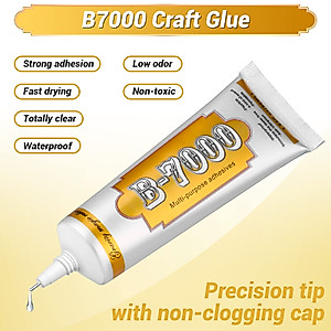 B7000 Fabric Glue with Precision Tips, Upgrade Industrial Strength Adhesive B-7000 Glue Clear for Jewelry Crafts DIY, Metal, Stone, Rhinestone Gems Gel, Glass, Fabric, Cell Phone Repair (50 ML)