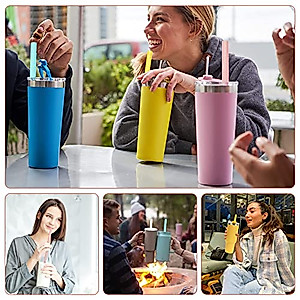 6Pcs Replacement Straws for 40oz Stanley Travel Tumbler, Long Replacement Straws with Cleaning Brush, 11.8 Inch Reusable Silicone Straws Compatible with Stanley 40oz Cup