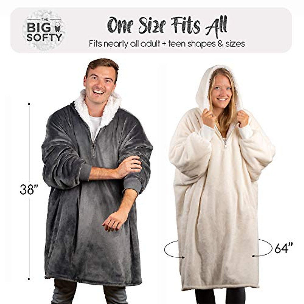Trekki Oversized Hoodie Blanket Sweatshirt, Wearable Blanket Hoodie Men Women with Zip, Comfy Fleece Hooded Blanket Adult