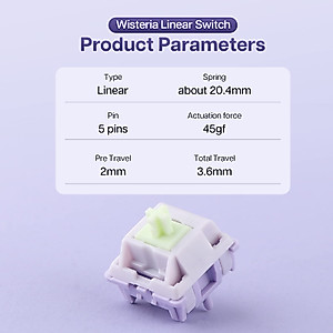 EPOMAKER Wisteria 39gf Linear Mechanical Keyboard Switches, 5-Pin Pre Lubed Creamy Switch, 30 PCS, with POM PTFE Stem, 20.4mm Spring, Compatible with MX Keycaps for Gaming Keyboard