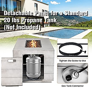 Tangkula 43-inch Concrete Propane Gas Fire Pit Table, Rectangular Outdoor Propane Fire Table with Protective Cover, Lava Rocks & Metal Lid, 50,000BTU Outdoor Concrete Fire Table for Patio, Garden