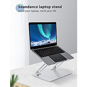 SOUNDANCE Laptop Stand for Desk with Stable Heavy Base, Adjustable Height Multi-Angle, Ergonomic Metal Riser Holder, Foldable Mount Elevator, Compatible with 10 to 15.6 Inches PC Computer, Silver
