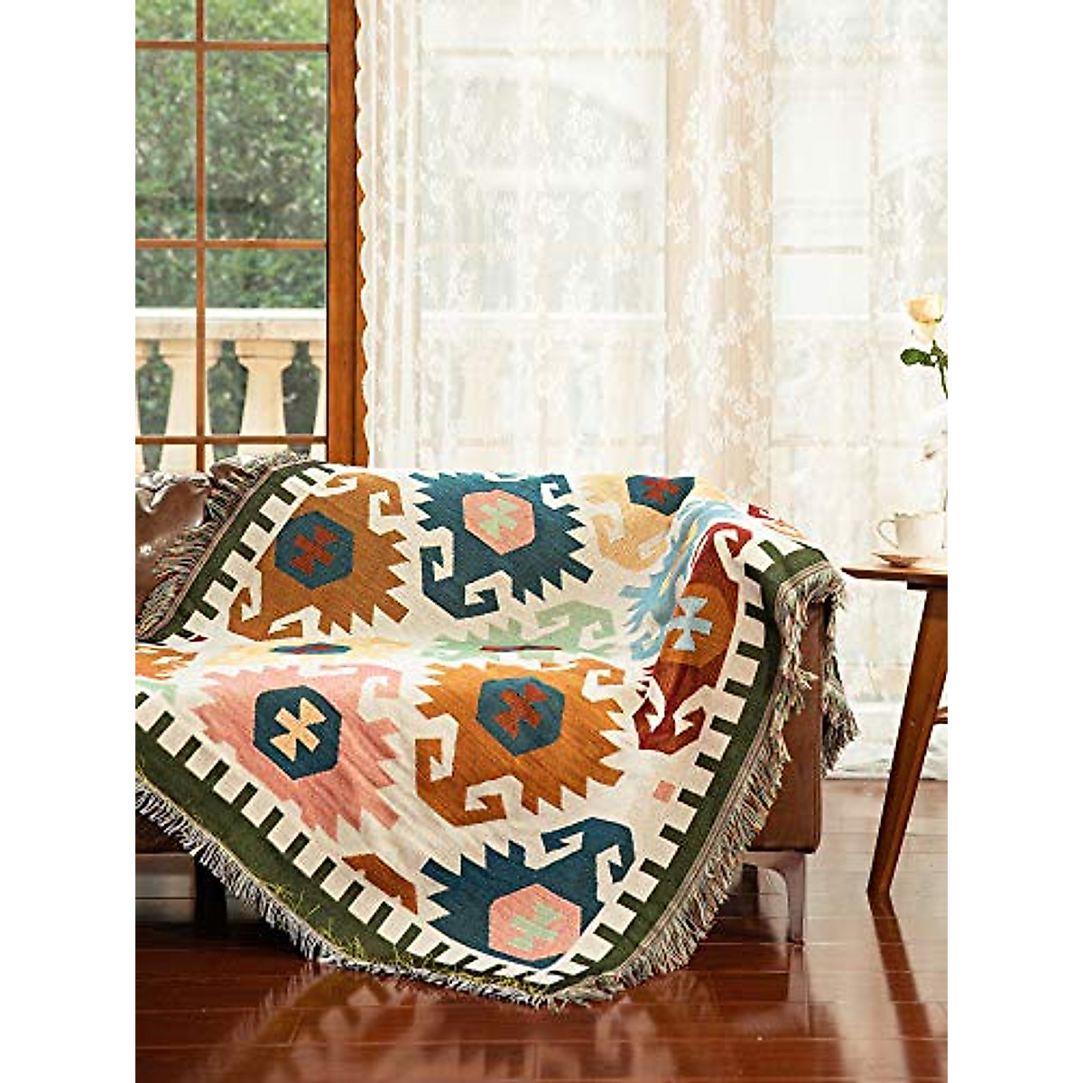 Sonemone Boho Throw Blankets Kilim Geometric Blankets with Tassel Double-Sided Throws Cover for Couch Chair Sofa Bed Outdoor Beach Travel 50"x60", Multicolor