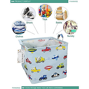 FANKANG Square Nursery Hamper Storage Bins Canvas Laundry Basket Foldable with Waterproof PE Coating Storage Baskets Gift Baskets for Children, Office, Bedroom, Clothes（Square-Car ）