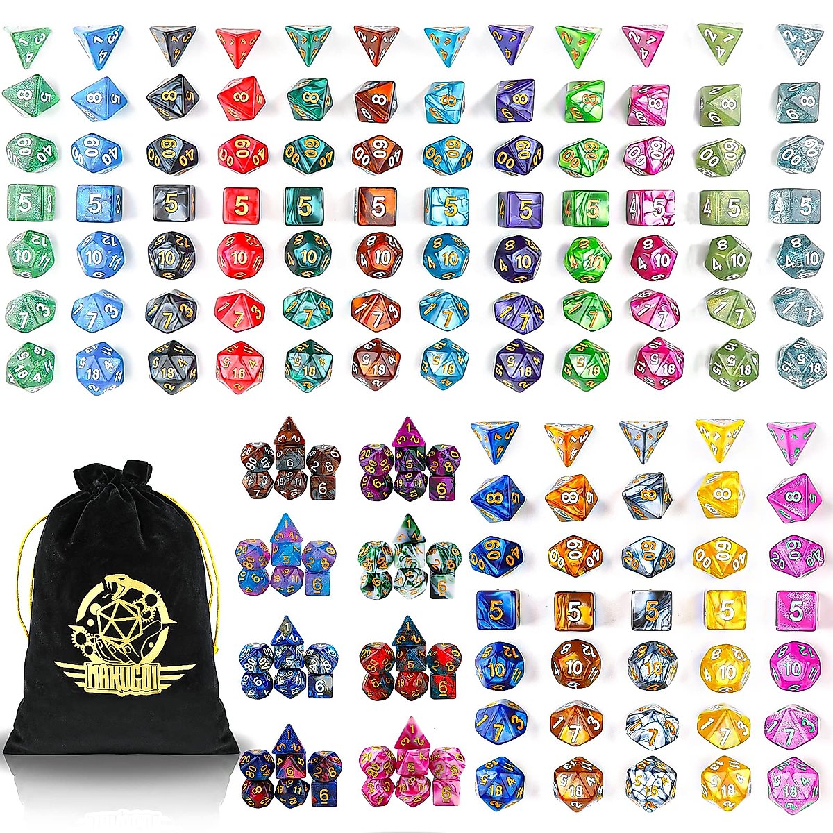 Surhugvy DND Dice Set, 25 X 7 Polyhedral Dice for Dungeons and Dragons DND RPG MTG Table Game with 1 Large Flannel Bag 175 Pieces