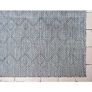 Unique Loom Outdoor Trellis Collection Area Rug - Tribal Trellis (7' 1" x 10' Rectangle, Light Blue/ Ivory)