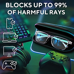 Stylish Blue Light Computer Blocking Glasses for Men and Women - Ease Digital Eye Strain, Dry Eyes, Headaches and Blurry Vision - Instantly Blocks Glare from Computers and Phone Screens, Case Included