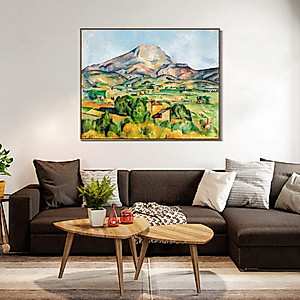 INVIN ART Framed Canvas Giclee Print Art Mont Sainte-Victoire seen from Bellevue by Paul Cezanne Wall Art Living Room Home Office Decorations(Wood Color Slim Frame,32"x40")