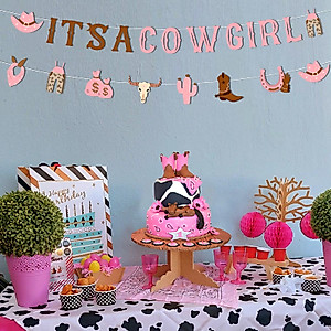 Cowgirl Baby Shower Banner, It's a Cowgirl Bunting Garland, Pink Hats Boots Cactus Gender Reveal, Pregnancy Announcement, My First Rodeo, Western Theme Party Decoration Supplies