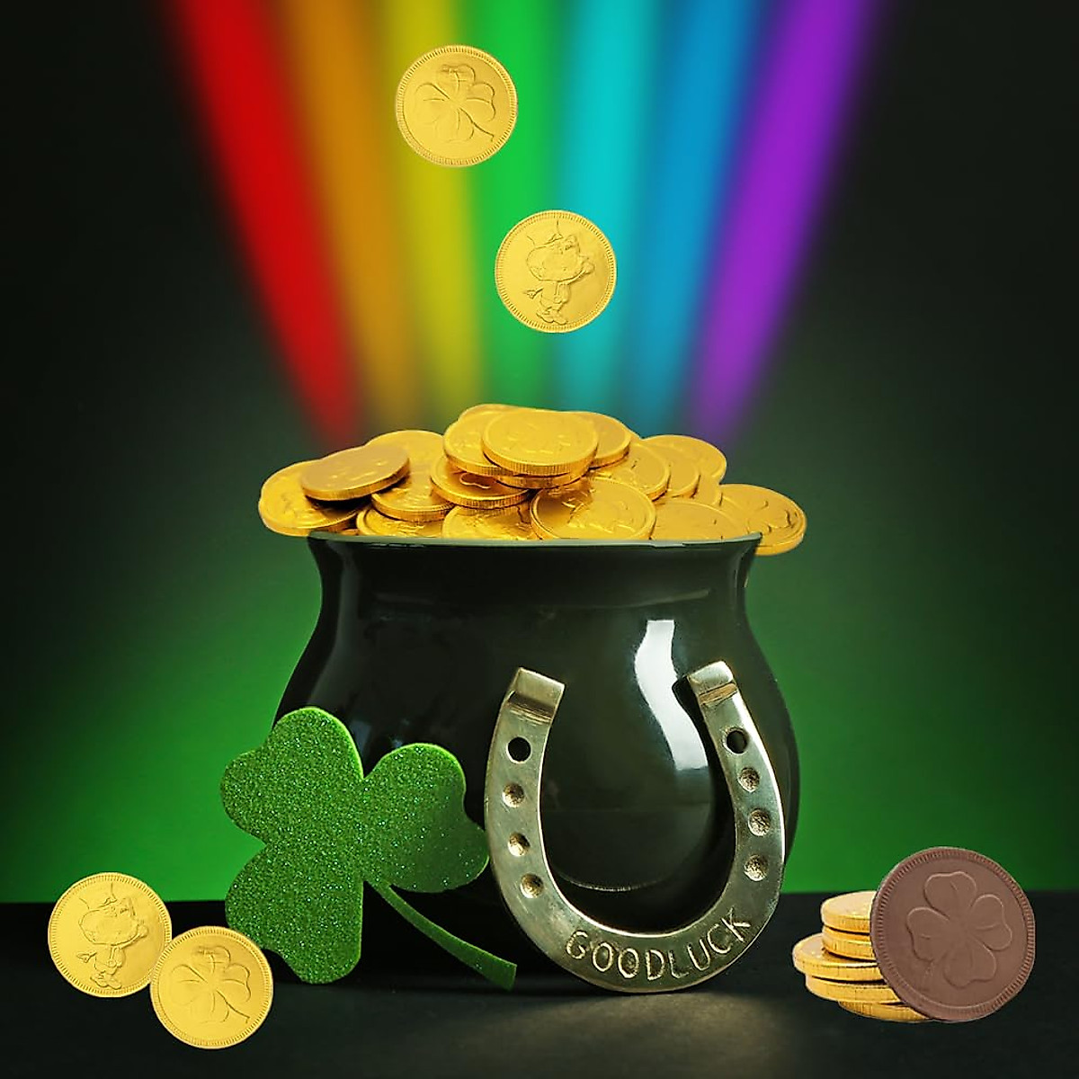 St. Patrick's Day Lucky Belgian Milk Chocolate Gold Coins, Nut-Free, Kosher Certified Dairy, Leprechaun Box (Half-Pound)