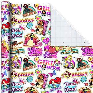 Hallmark Disney Princess Wrapping Paper with Cut Lines (Pack of 3, 60 sq. ft. ttl.) with Cinderella, Ariel, Mulan, Jasmine, Snow White and Belle for Birthdays, Christmas or Any Occasion
