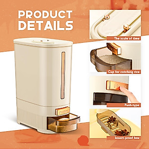 Teenyyou 30 Lbs Airtight Rice Dispenser Sealed Large Rice Container with Cup Moisture Proof Cereal Dispenser Grain Dispenser Storage Container for Pantry Baking Cooking Kitchen Restaurants