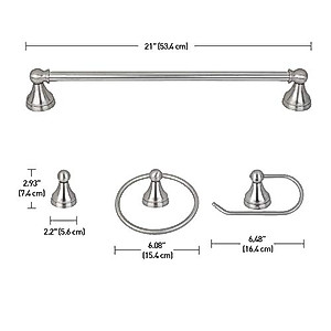 Globe Electric 50700 5-Piece Bathroom Accessory Set, with Vanity, Brushed Steel, 3-Light Vanity Light, Frosted Glass, Towel Bar, Toilet Paper Holder, Towel Ring, Robe Hook, Home Improvement