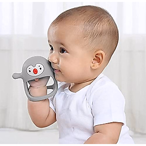 Wearable Soothing Teether, Penguin Buddy Never Drop Silicone Baby Teething Toy, Baby Chew Toys for Sucking Needs, Hand Pacifier for Breast Feeding Babies, Car Seat Toy for New Born (Baby Blue)