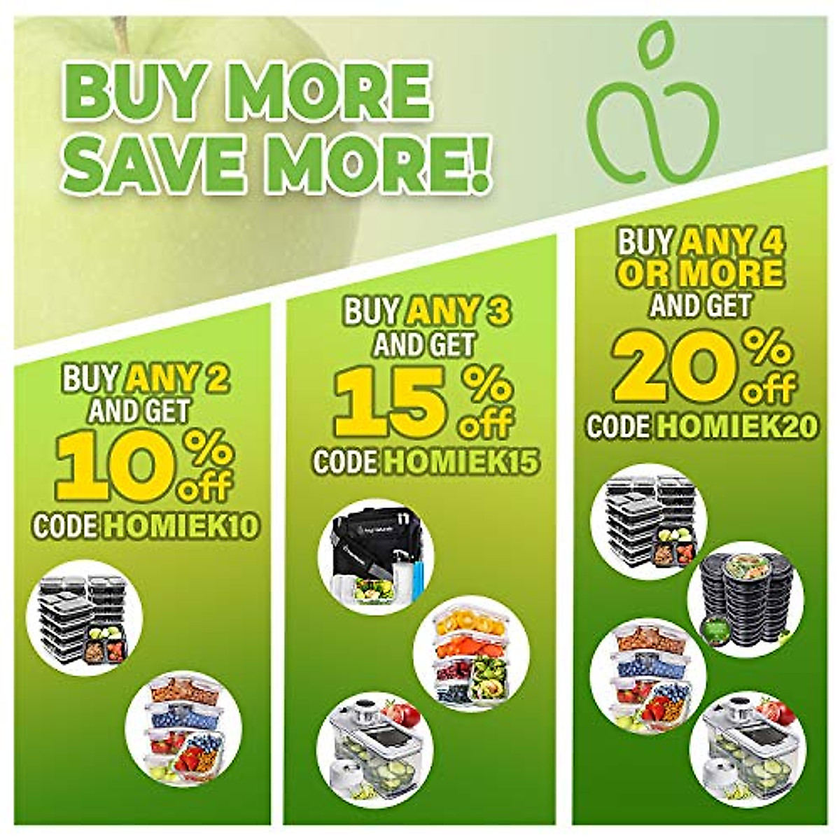 PrepNaturals glass food storage containers, meal prep container, bento box for lunch, dishwasher & microwave safe (multi-compartment)