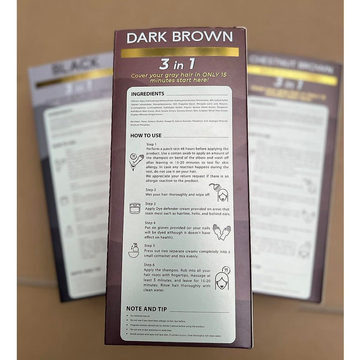 Muun Dark Brown Hair Dye Shampoo - 3-In-1 Ammonia Free Hair Color Shampoo for Gray Hair Coverage for Women and Men in minutes with Herbal Natural Ingredients 400ml