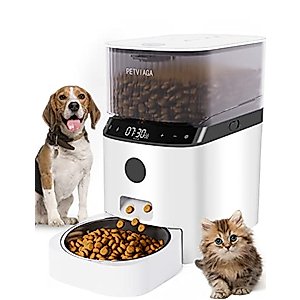 PETVIAGA Automatic Cat Feeders with Timer, 5L Timed Dog Food Dispenser with Desiccant Bag & Stainless Steel Bowl, Auto Pet Feeder for Dry Food with 1-6 Feeding Meals, Portions Control & 10s Recording