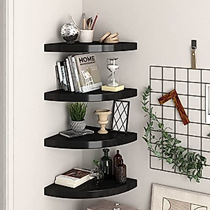 DYRJDJWIDHW Floating Corner Shelves 4 pcs Bookshelf for Bedroom,Shelves,Wood Bookcase,Suitable for Bedroom, Office, Living Room, Study,Black 13.8"x13.8"x1.5" MDF