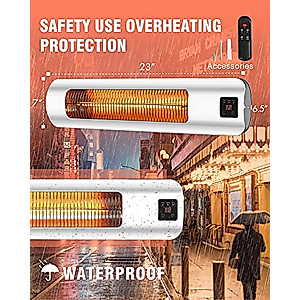 Outdoor Heater 1500W, Sunday Living Infrared Patio Heater, Electric Outdoor Heaters with Remote Control and 12H Timer, IP65 Waterproof, Wall Mounted, Outdoor Heaters for Patio, Silver