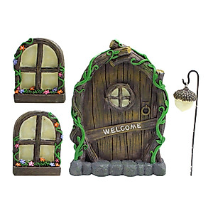 CALIDAKA 3pcs Miniature Fairy Gnome Home Window and Door Lamp for Trees Decoration,Stone Shape Glow in Dark Fairies Sleeping Door and Windows for Yard Art Garden Noctilucence Sculpture