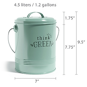 Barnyard Designs Kitchen Compost Bin Kitchen Counter Indoor Compost Bin, Countertop Compost Bin with Lid, Composting Bin Food Waste Composter Bin Cycler Bucket with Filter, 1.2 Gallon 7”x9.5”, Mint