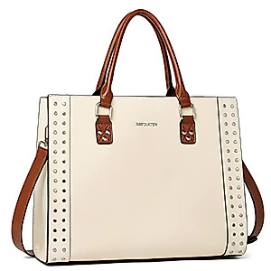 BOSTANTEN Women Leather Handbags Concealed Carry Purses Top Handle Satchel Shoulder Bag Work Tote Beige