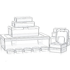 Yaomiao 16 Pieces Mini Clear Beads Box with Lids Mixed Sizes Plastic Storage Rectangular Empty Container Organizer Storage Boxes for Crafts Jewelry Small Items and Other Projects