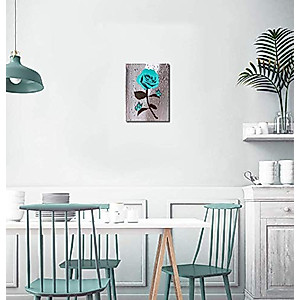 Rtriel Teal Rose Canvas Wall Art Turquoise Blue Flower Prints Contemporary Black and White Pictures for Bathroom Wall Decor 12 x 16 Inch