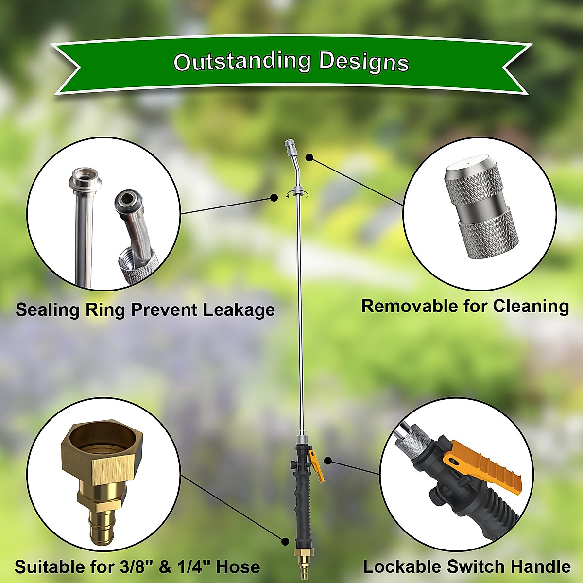 2 Pack 28'' Sprayer Wand Match 3/8'' Hose, Adjustable Nozzle Stainless Steel Replacement Sprayer Wand Built-in Shut off Valve with Hose Quick Connector for Garden, Car Wash, Weed, Lawn