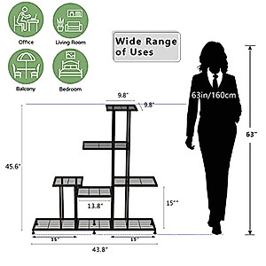 Metal Plant Stand, 5 Tiers Multifunctional Plant Stands for Indoor Plants, Decorative Black Steel Plant Shelf for Indoor Outdoor Patio Garden Balcony and Yard(5 tiers 12 pots)