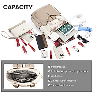 LOVEVOOK Backpack Purse for Women, Convertible Mini Backpacks Tote for Teen Girls, Small College Bookbag for Work, School, Travel, 2pcs set, Cream-Khaki