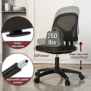 KOLLIEE Armless Mesh Office Chair Ergonomic Small Desk Chair No Arms Black Swivel Computer Chair with Wheels Task Chair for Small Spaces Mid Back Home Office Chair for Adults and Kids